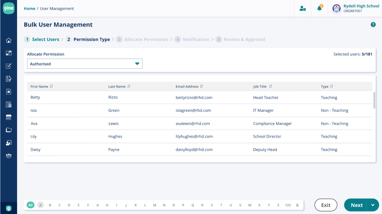 User Management | 9ine Platform